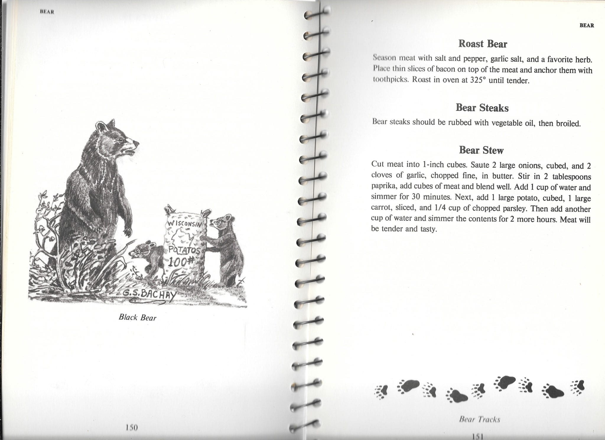 Bear Stew and Bear Roast Recipes from Wildlife Recipes, 1977