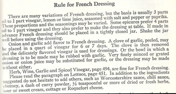 Rule of French Dressing from 1953 Joy of Cooking